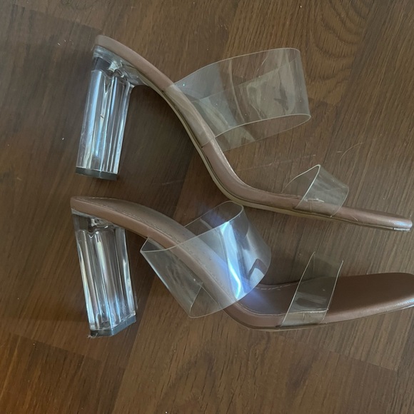 Zara | Shoes | Zara Cream And Clear Chunky Heel Sandals With ...